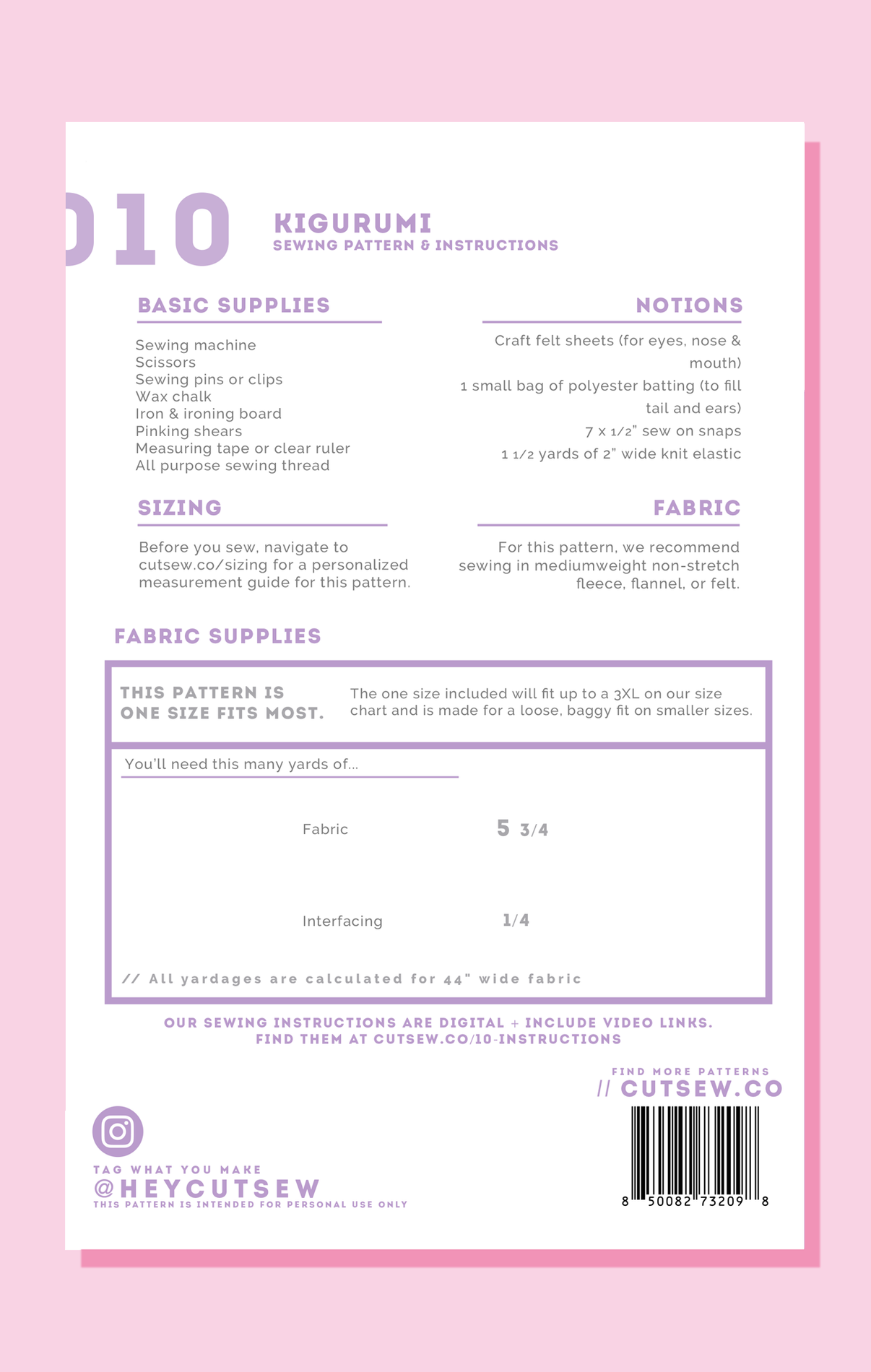 Kigurumi Sewing Pattern // CUT/SEW – CUT/SEW Patternmaking