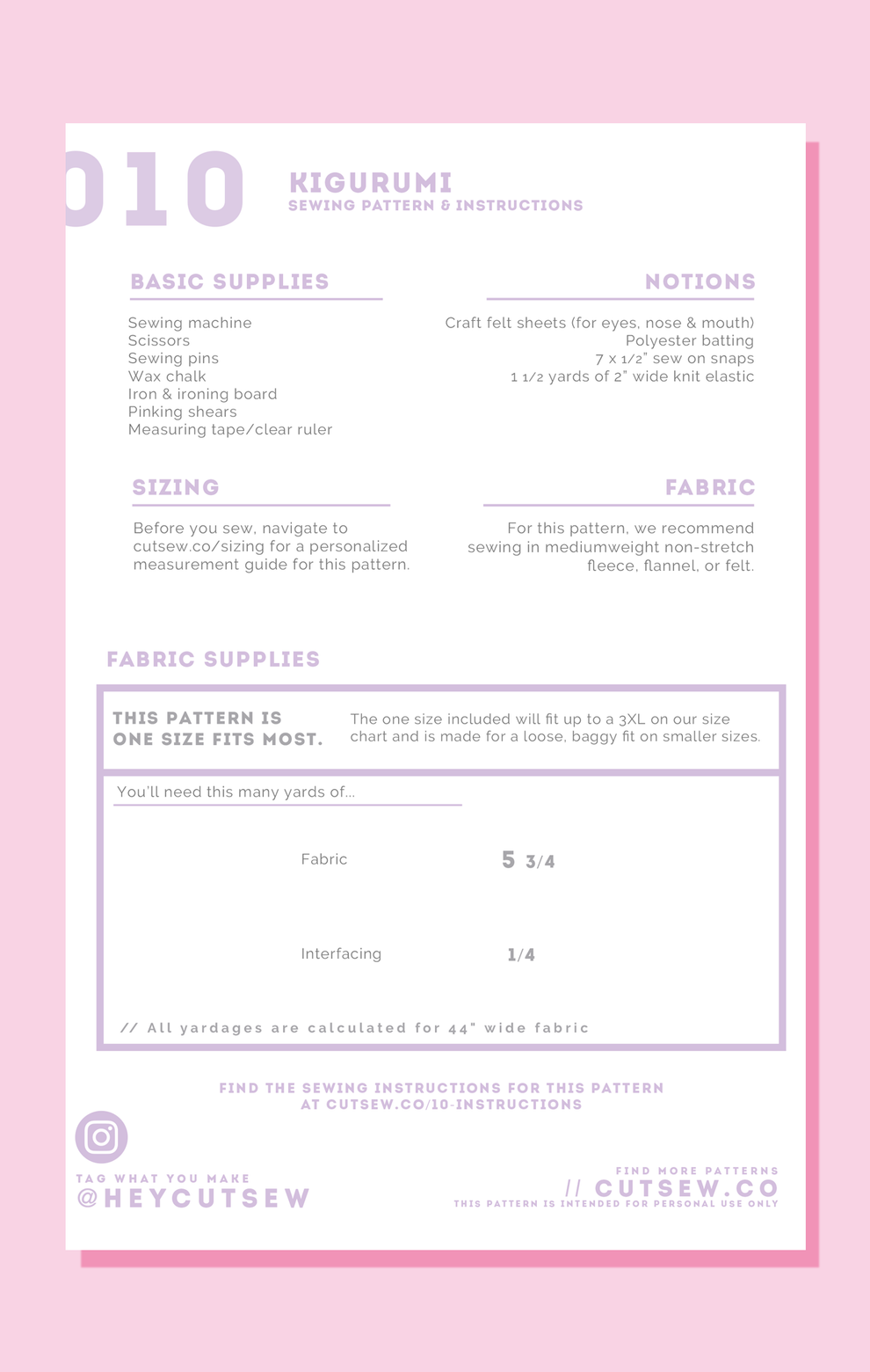 Kigurumi Sewing Pattern // CUT/SEW – CUT/SEW Patternmaking