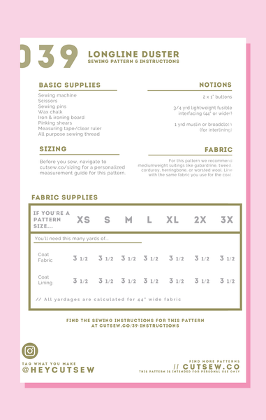 Duster Trench Coat Cosplay Sewing Pattern // CUT/SEW – CUT/SEW ...